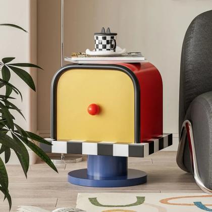 Modern Abstract Design Nightstand With Single Drawer on Luulla