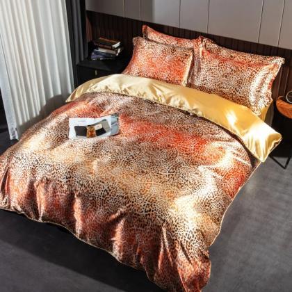 Luxury Leopard Print Satin Bed Sheet Set on Luulla