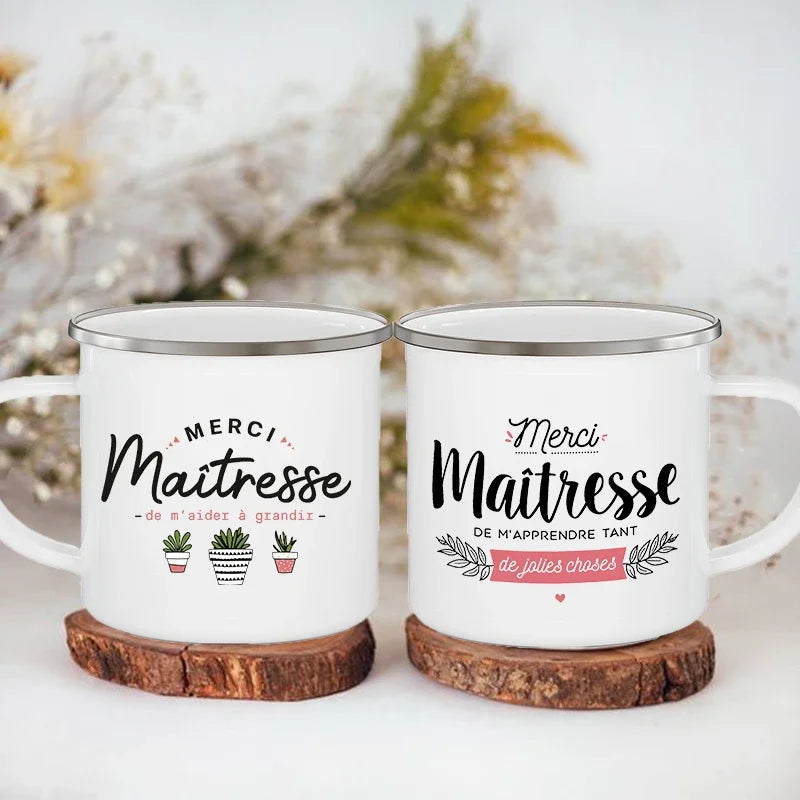 Teacher Appreciation Enamel Mugs Merci Maîtresse Set Of 2 on Luulla