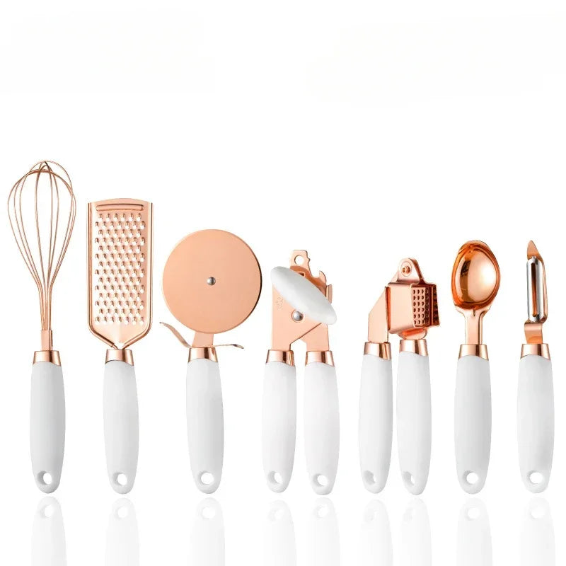 7-piece Copper Kitchen Utensil Set With White Handles on Luulla