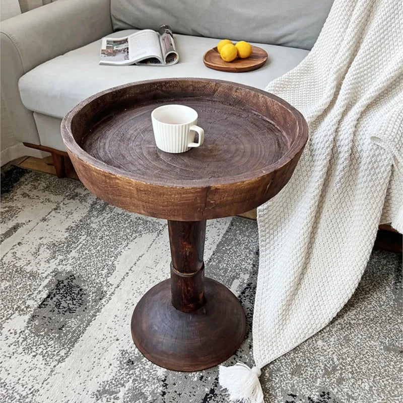 Rustic Round Wooden Side Table For Living Room on Luulla