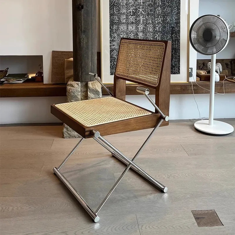 Modern Woven Rattan Folding Chair With Metal Frame on Luulla