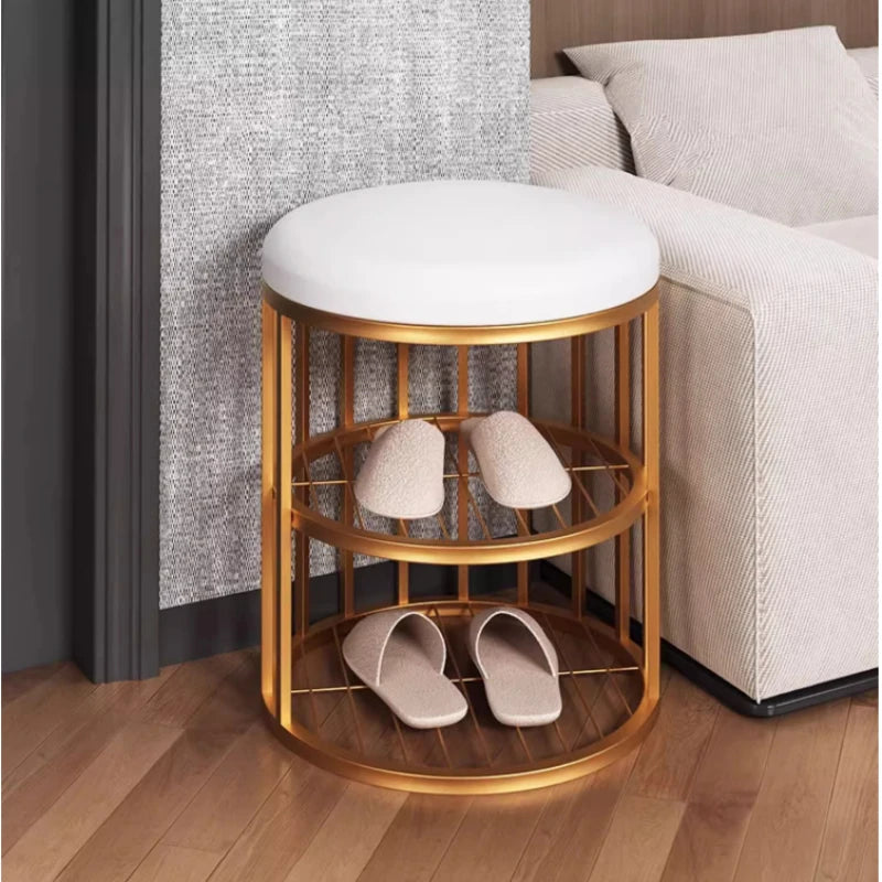 Modern Round White Cushioned Ottoman With Shoe Storage on Luulla