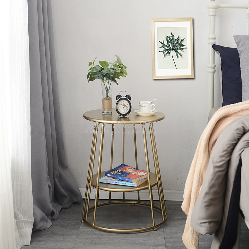 Modern Round Side Table With Gold Metal Frame on Luulla