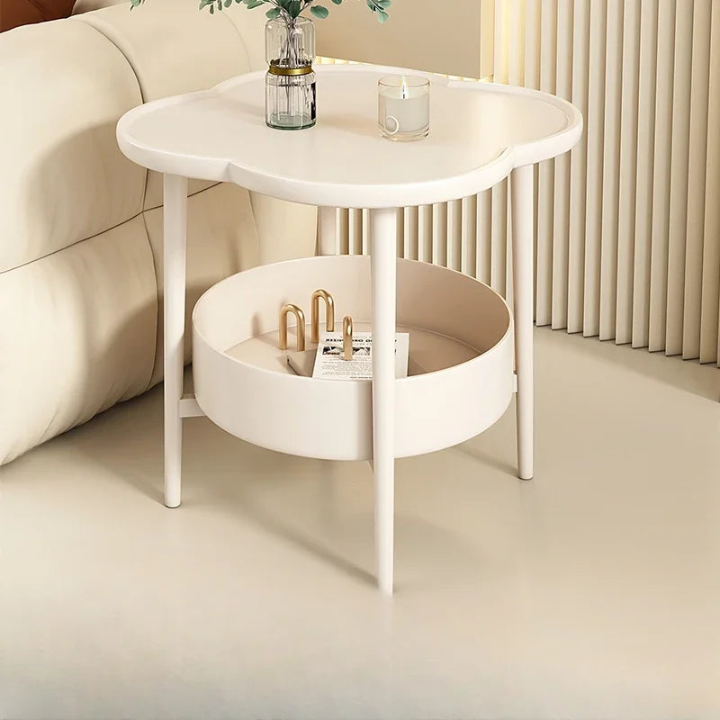 Modern White Round Bedside Table With Storage Shelf on Luulla