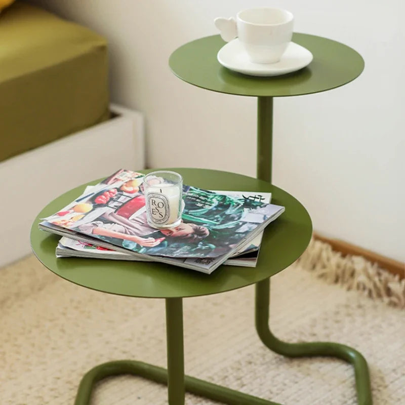 Modern Green Round Side Table With Lower Shelf on Luulla