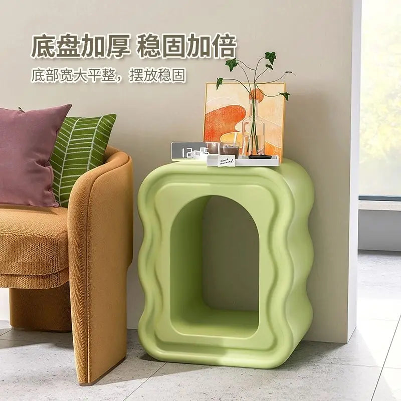 Modern Curved Yellow Bedside Table With Storage Cubby on Luulla