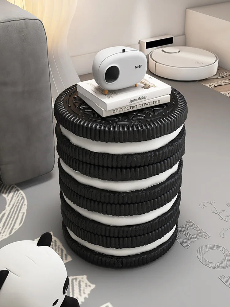 Modern Black And White Braided Tire End Table on Luulla