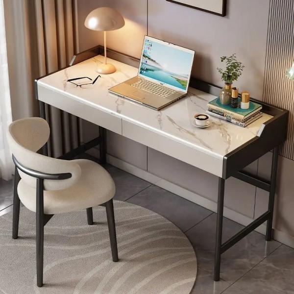 Modern White Marble Desk With Storage Drawers on Luulla