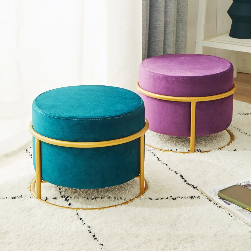 Round Velvet Storage Ottomans With Gold Metal Accents on Luulla