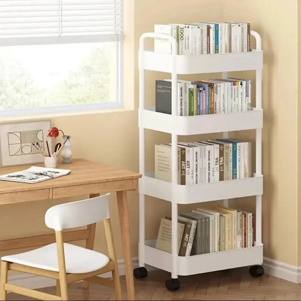 Rolling 4-tier White Bookcase Cart With Wheels on Luulla