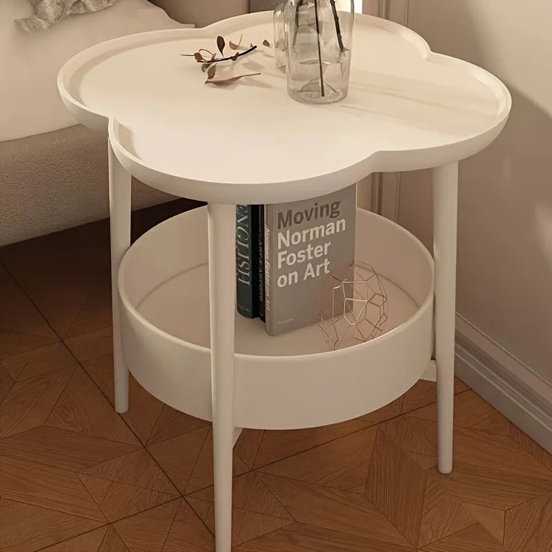 Modern Round White Side Table With Lower Shelf on Luulla