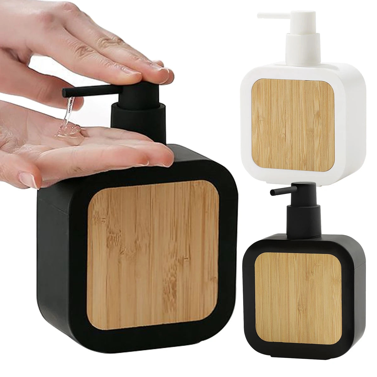 Modern Bamboo Accent Square Soap Dispenser Set on Luulla
