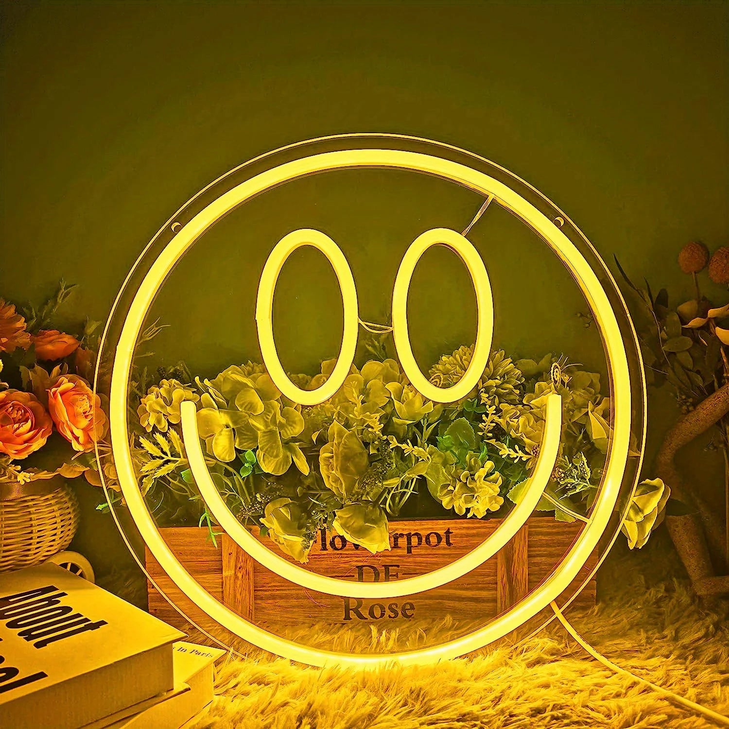 Round Neon Led Smile Face Wall Decor Light on Luulla