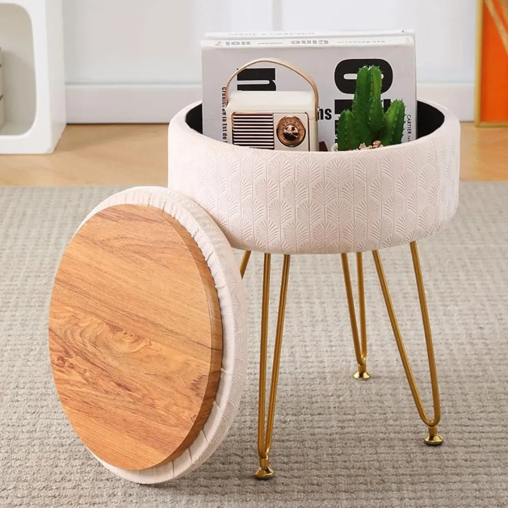 Modern Round Fabric Storage Stool With Wooden Lid on Luulla