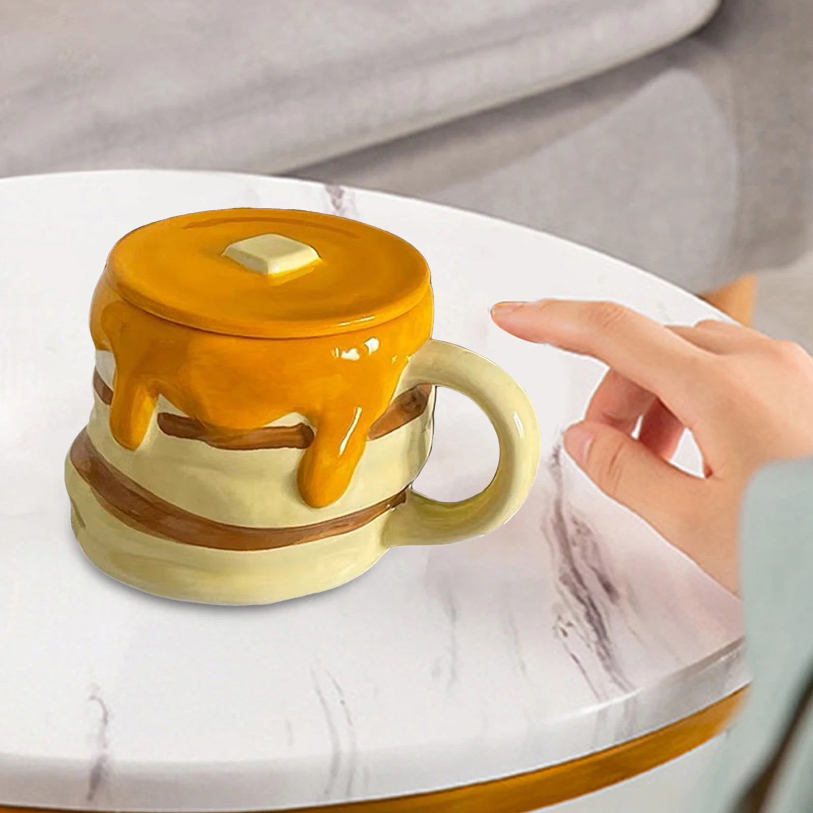 Novelty Ceramic Pancake Stack Mug With Lid on Luulla