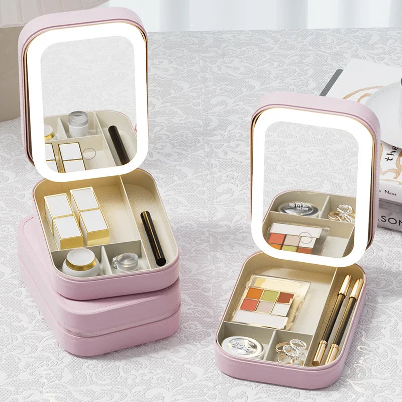 Portable Led Lighted Makeup Mirror Storage Organizer Box on Luulla