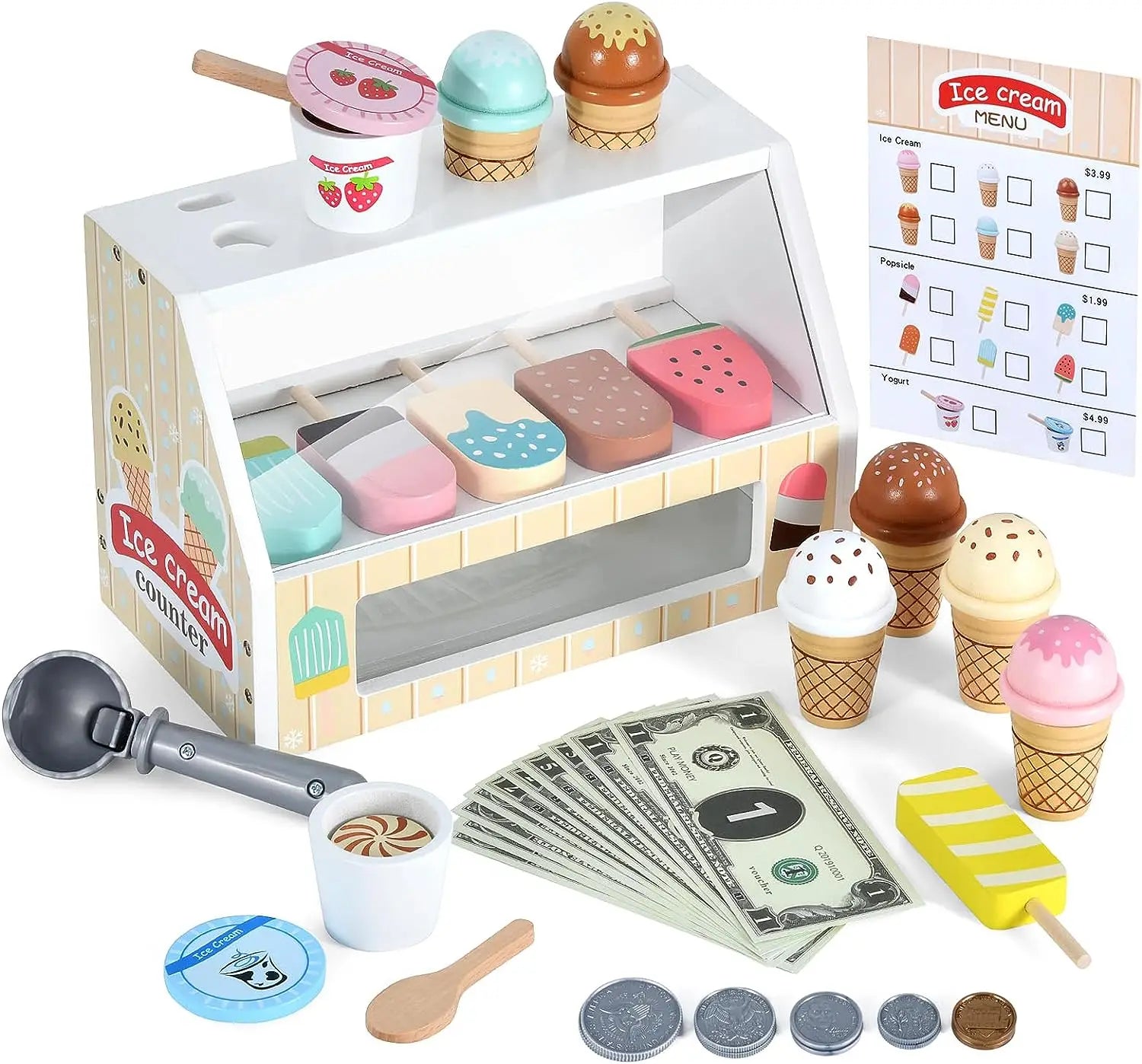 Kids Ice Cream Shop Pretend Play Wooden Set on Luulla
