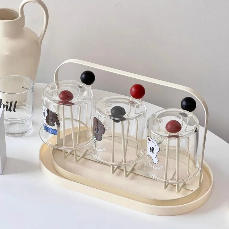 Modern Glass Cup Set With Colorful Ball Handles on Luulla