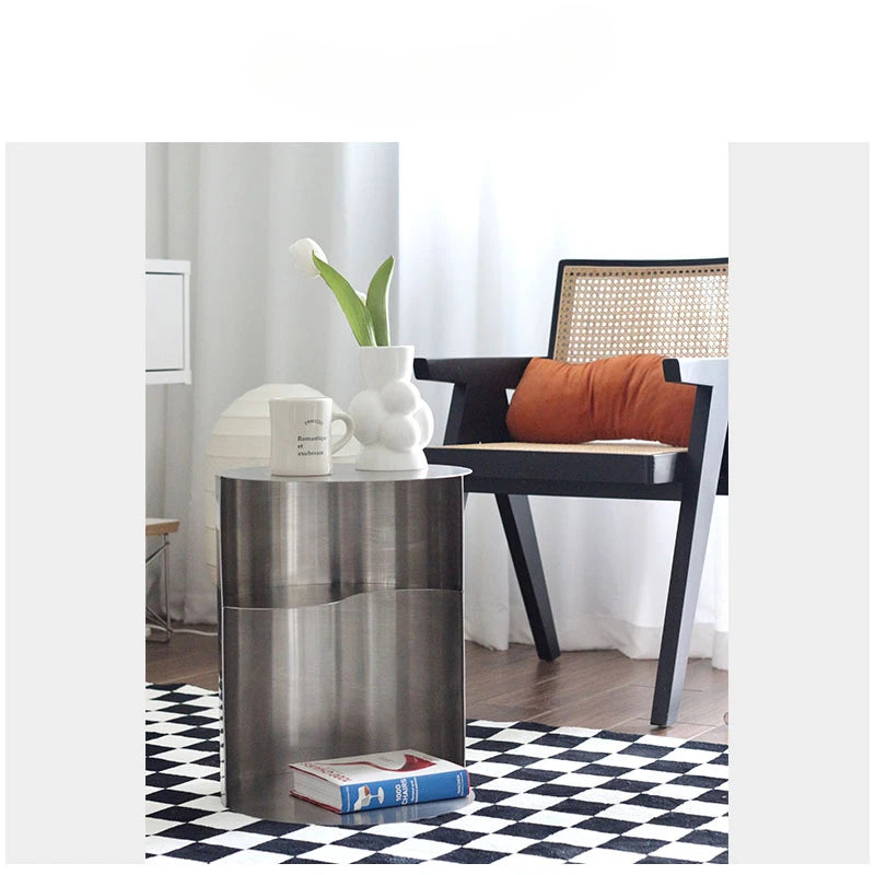 Modern Stainless Steel Round Side Table With Storage on Luulla