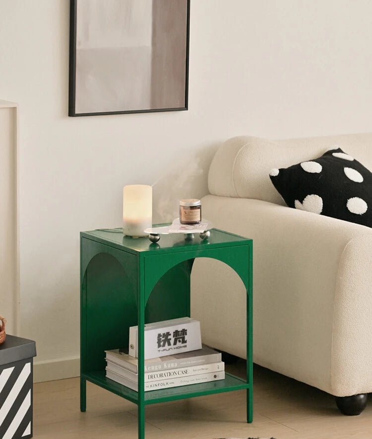 Modern Emerald Green Glass Side Table Storage Shelf on Luulla