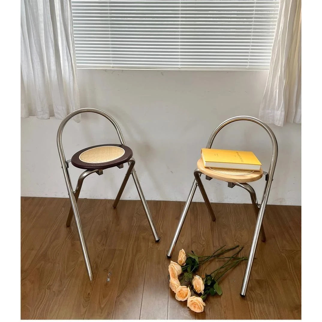 Vintage Metal Frame Woven Seat Stacking Chairs Pair on Luulla