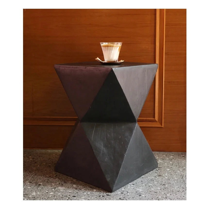 Modern Geometric Concrete Side Table With Espresso Finish on Luulla