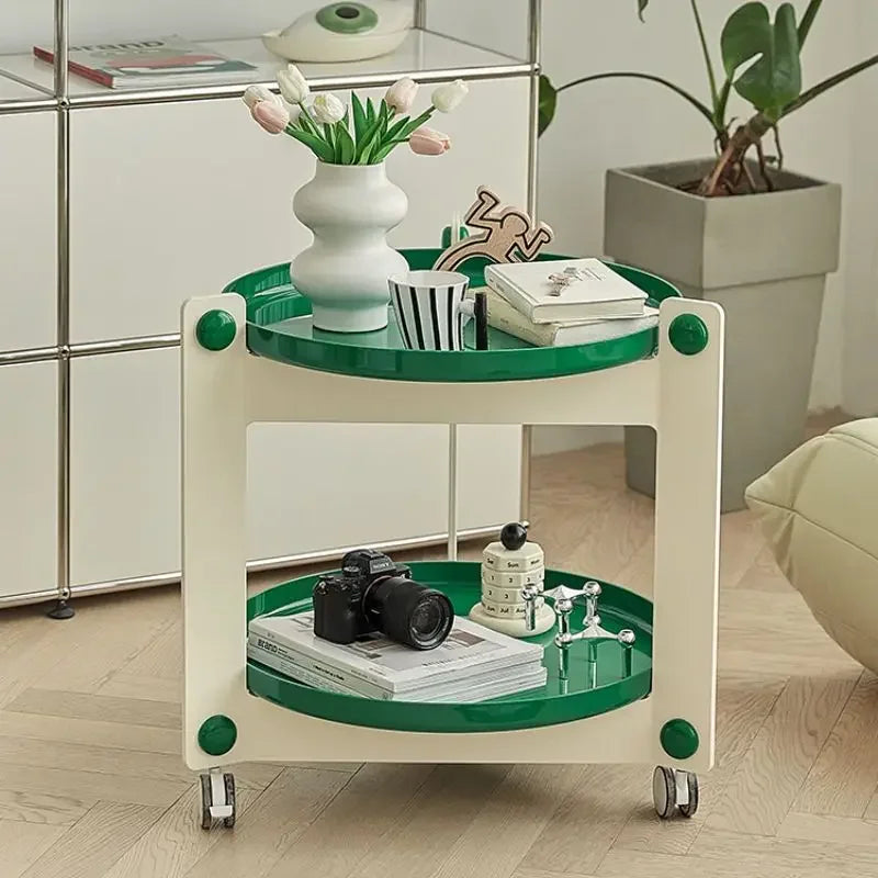 Round Green Rolling Cart With Two Storage Shelves on Luulla