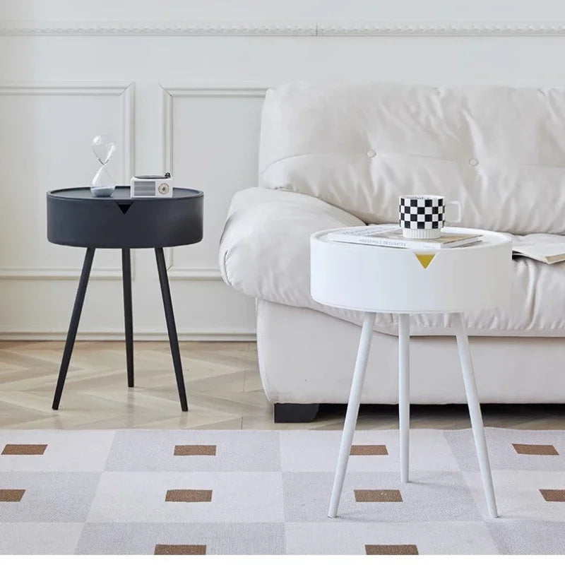 Modern Round Side Table With Storage Compartment on Luulla