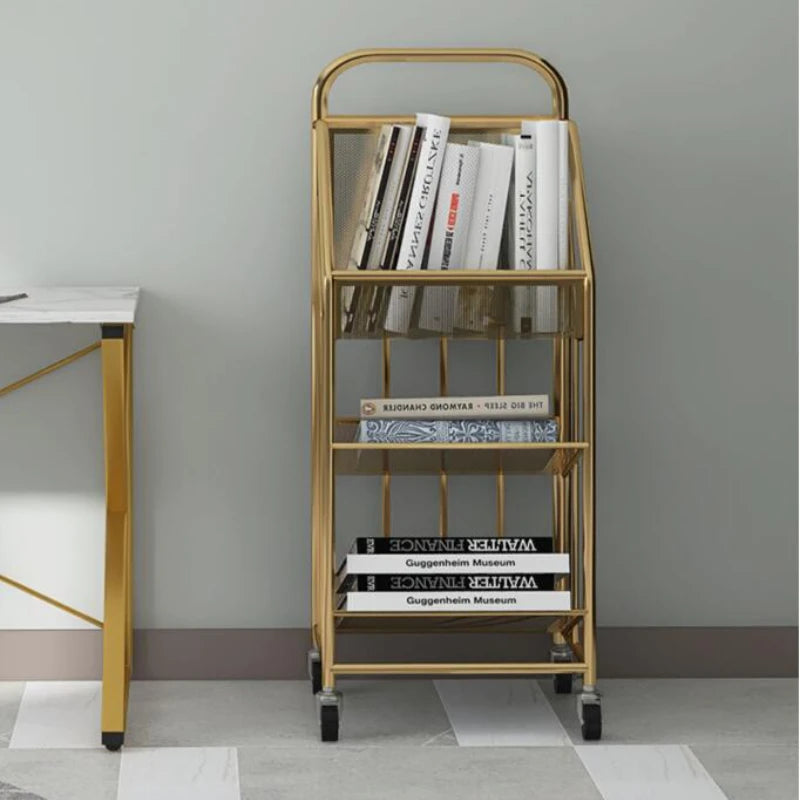 Vintage Gold Metal Rolling Cart With Three Shelves on Luulla