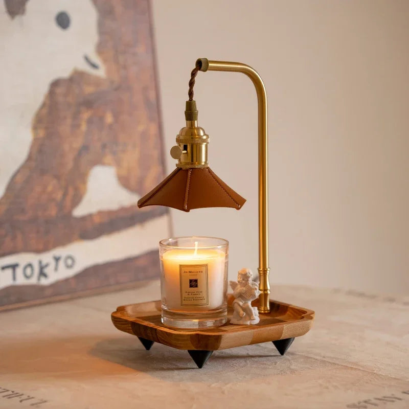Vintage-style Candle Warmer Lamp With Wooden Tray on Luulla