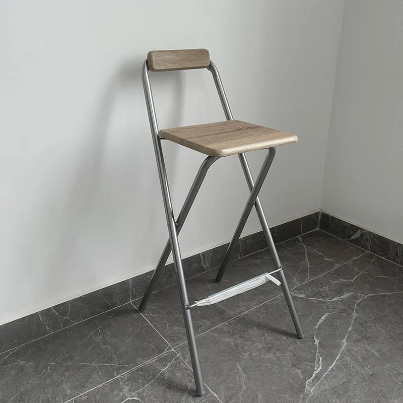 Sleek Folding Bar Stool With Wooden Seat And Backrest on Luulla