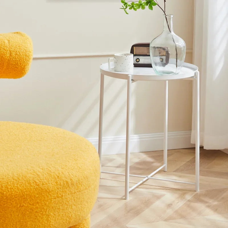 Modern White Round Metal Side Table With Tray on Luulla