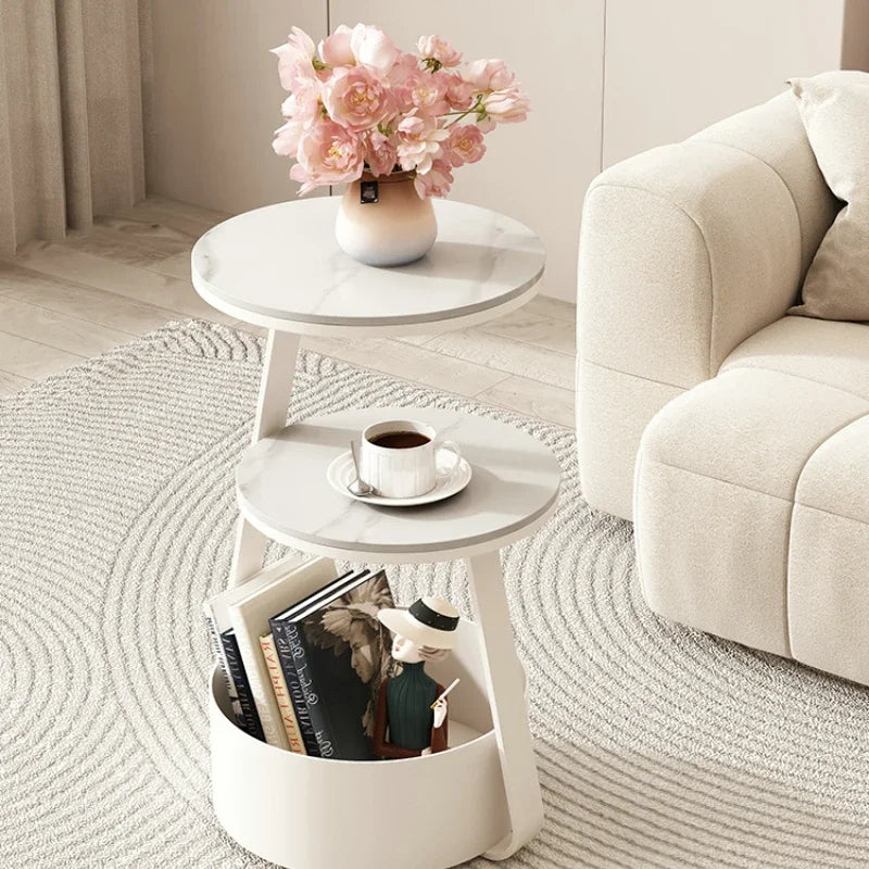 Modern Round White Double Tiered Sofa Side Table on Luulla