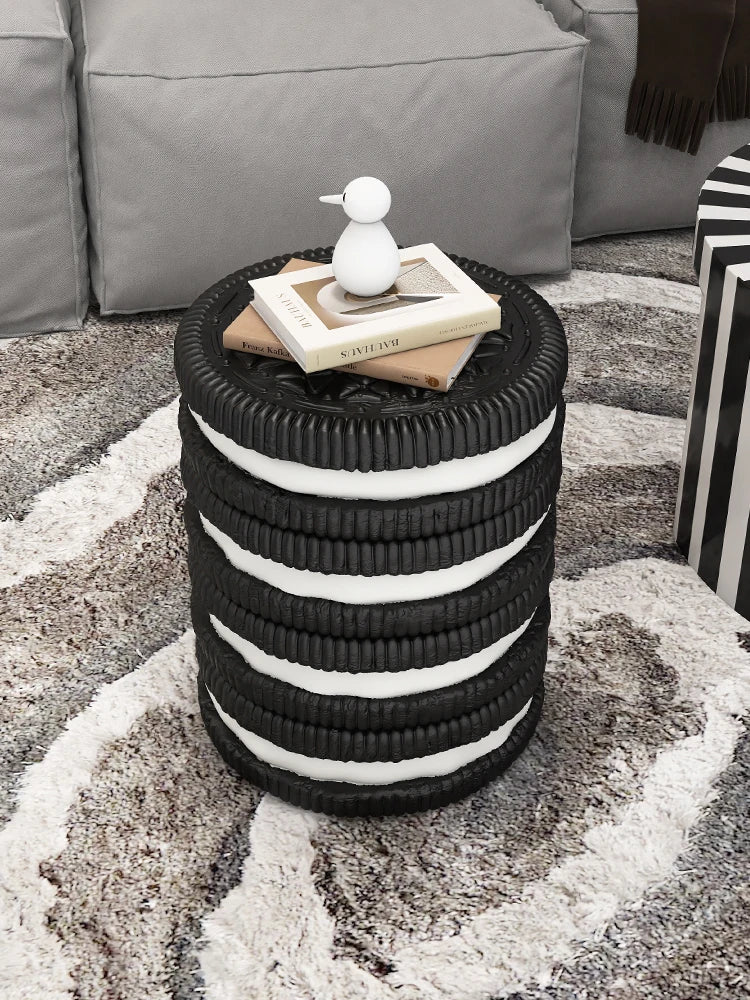 Modern Black And White Braided Tire End Table on Luulla