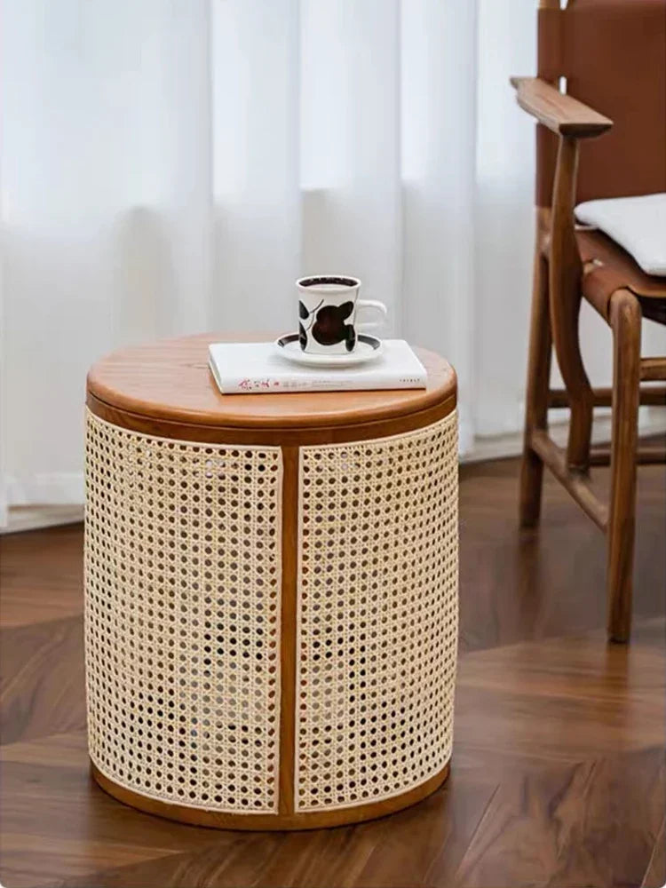 Modern Rattan Round Storage Side Table With Lid on Luulla