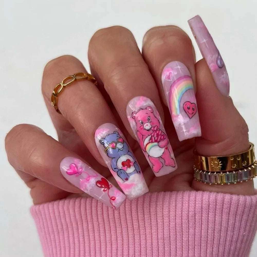 Pink Embellished Long Press-on Nail Set on Luulla