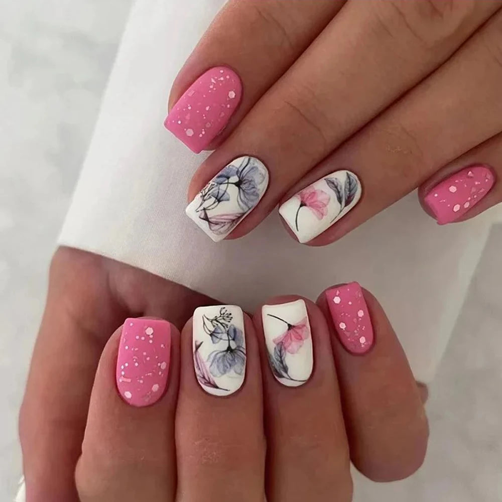 Floral Pink False Nails Art Set on Luulla