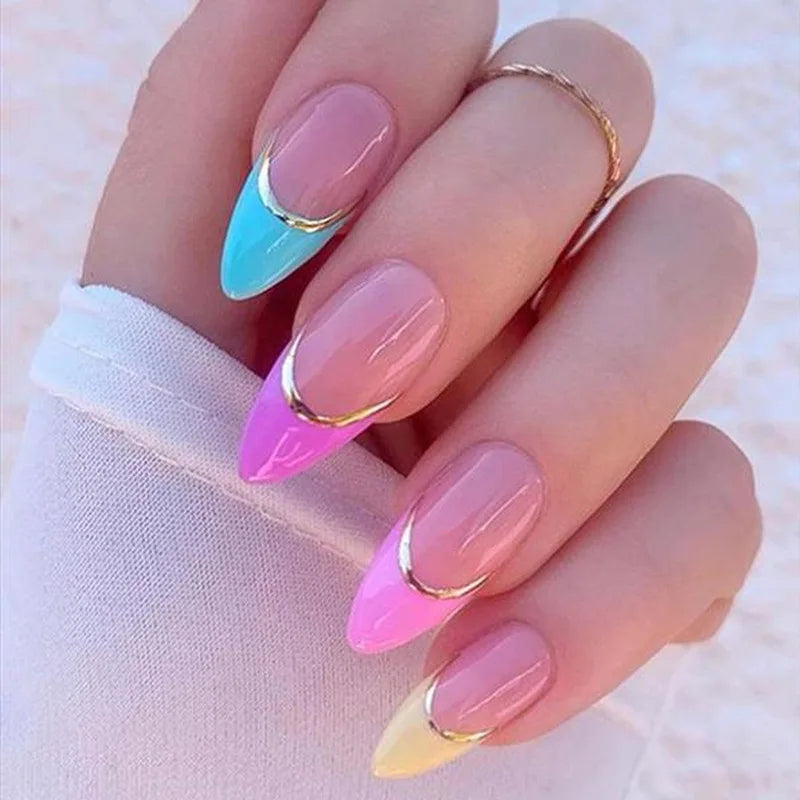 Colorful Almond French Tip Press-on Nails on Luulla