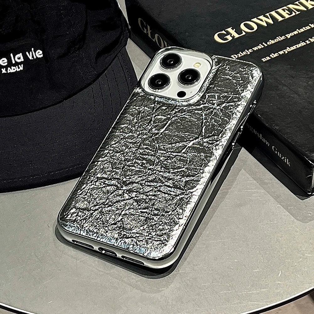 Metallic Silver Crinkle Texture Iphone Case on Luulla