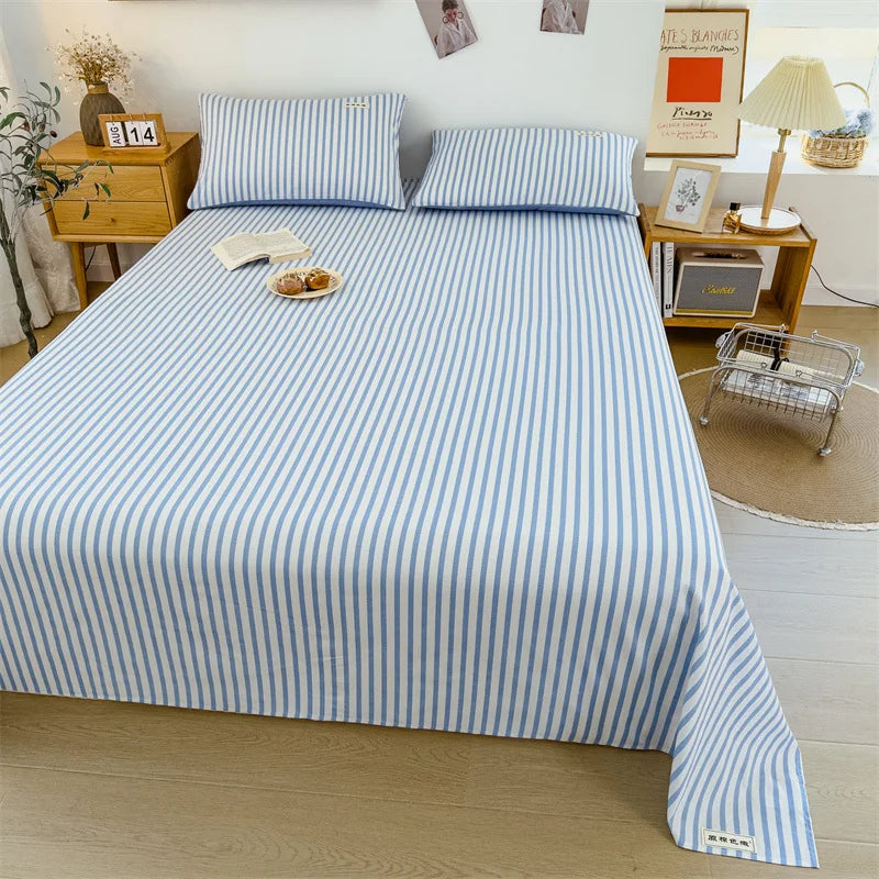 Blue And White Striped Cotton Bed Sheet on Luulla
