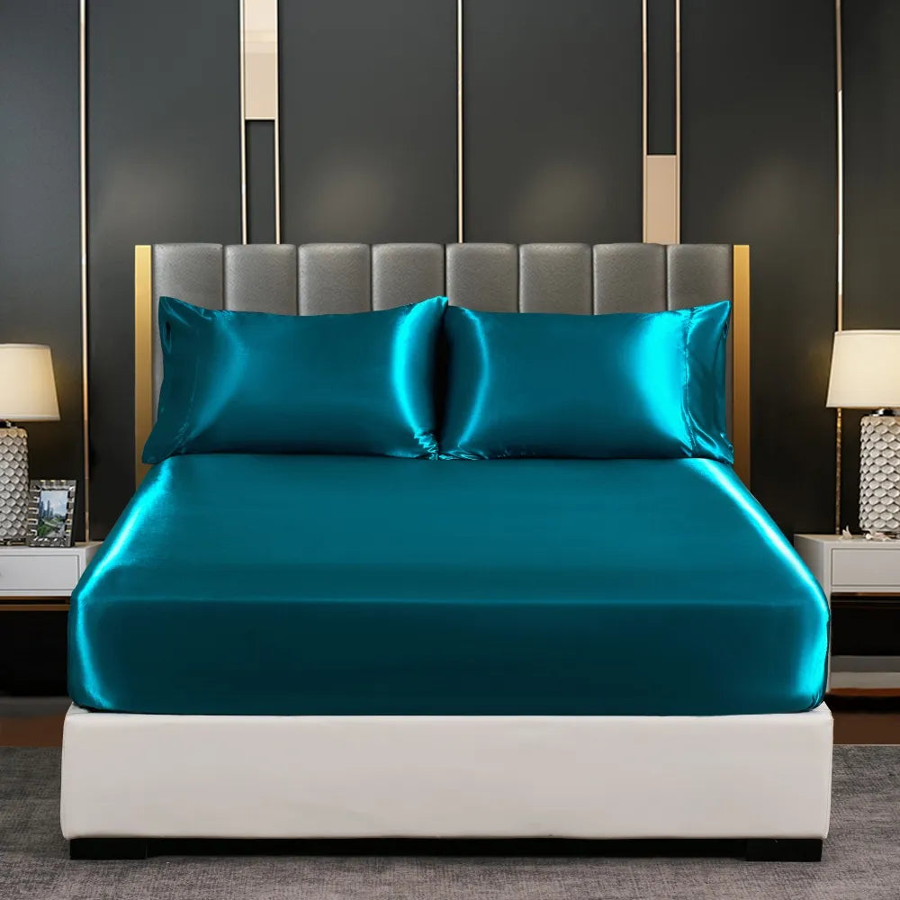 Luxurious Aqua Silk Satin Bed Sheet Set on Luulla