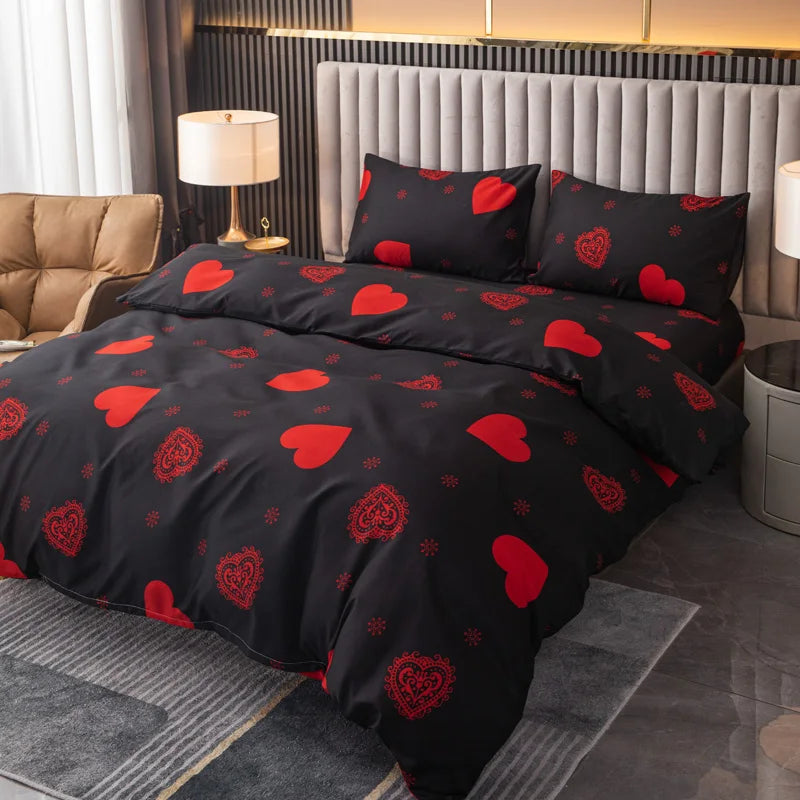 Romantic Black And Red Heart Bedding Set on Luulla