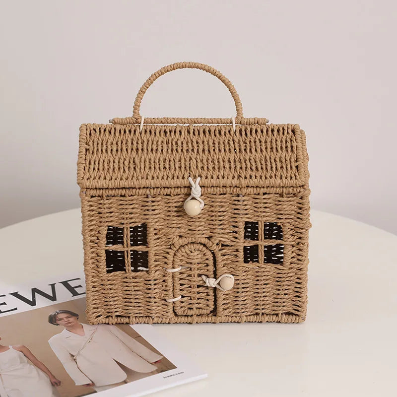 Handwoven Wicker House-shaped Storage Basket Organizer on Luulla