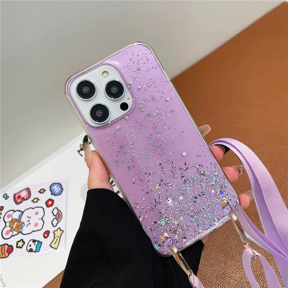 Glitter Purple Iphone Case With Shoulder Strap on Luulla