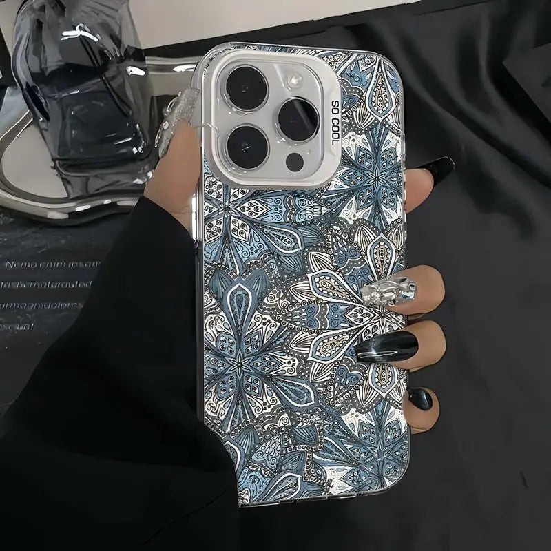 Luxury Floral Pattern Iphone Case - Blue Silver on Luulla