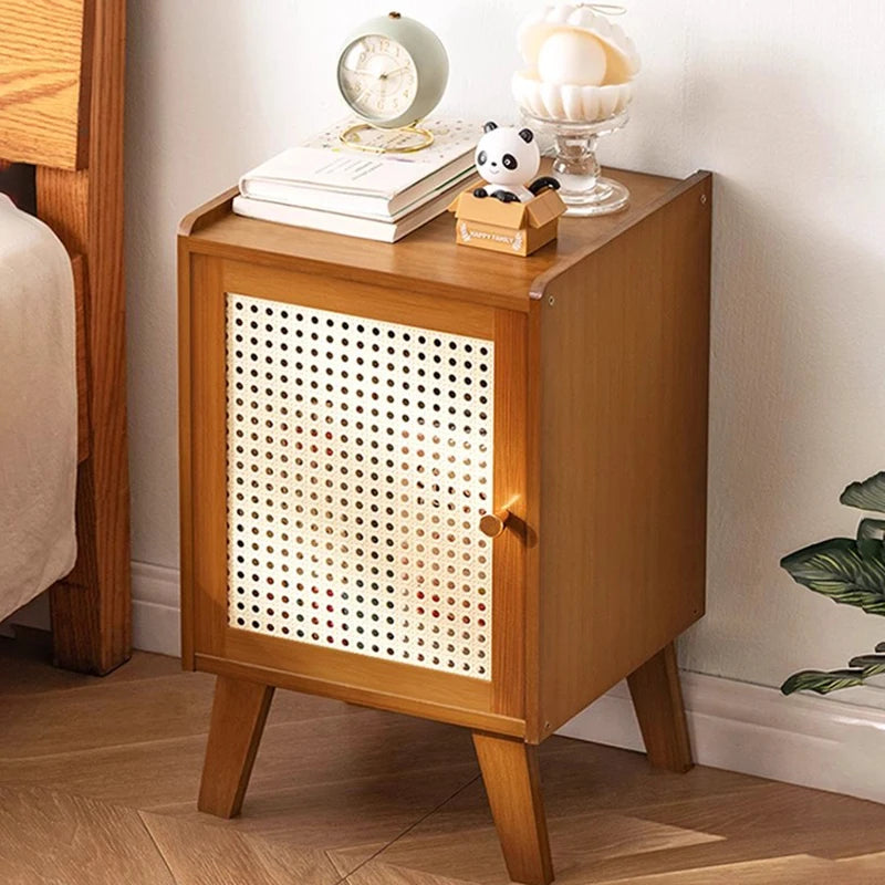 Modern Wooden Nightstand With Lattice Design Door on Luulla