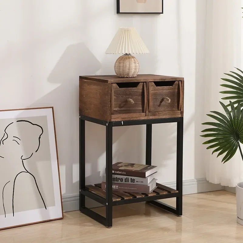 Rustic Wooden Nightstand With Dual Drawers And Shelf on Luulla