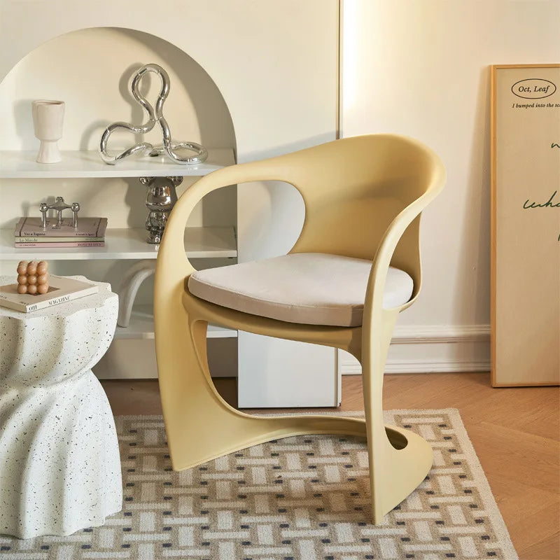 Modern Curved Chair With Cushioned Seat, Beige Design on Luulla