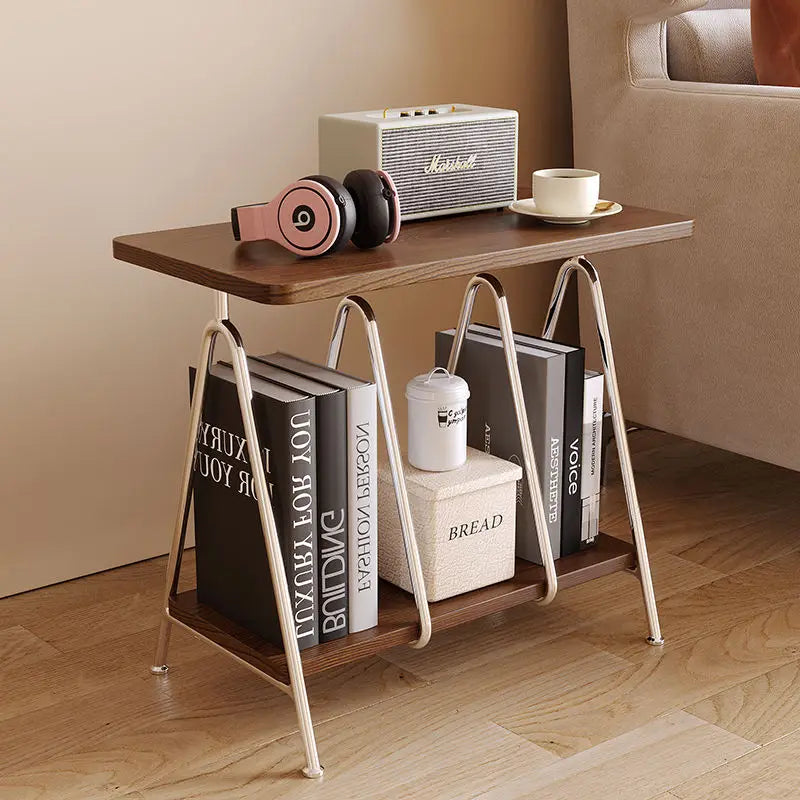 Modern Wooden Side Table With Storage Shelves on Luulla